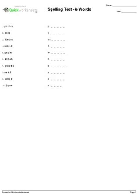 Spelling Test Le Words Word Scramble Quickworksheets