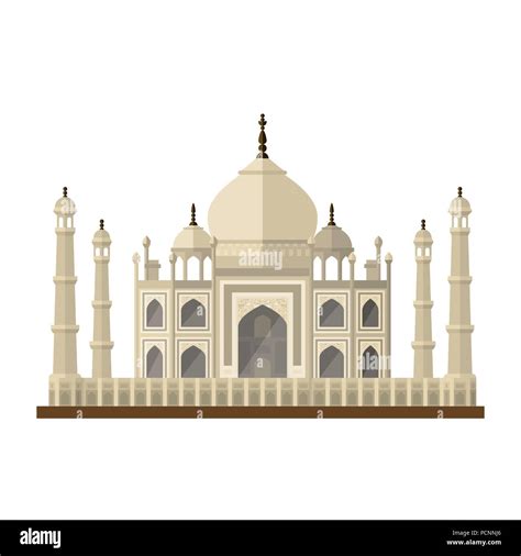 Flat Design Isolated Vector Icon Of Taj Mahal Mausoleum At Agra India