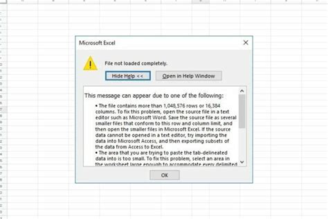 excel s file not loaded completely how can you fix this error