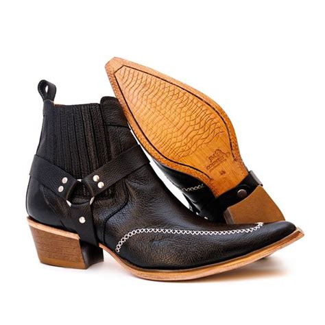 Botina Country Masculina Bico Fino Couro Bovino Legítimo Floater Preto