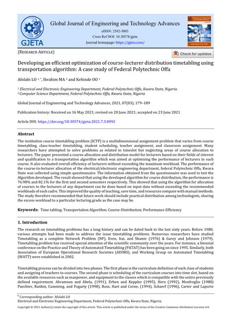 pdf developing an efficient optimization of course lecturer distribution timetabling using