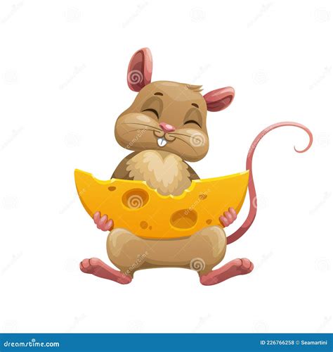 Ratón De Dibujos Animados Feliz Con Rata Vectorial Lindo Del Queso
