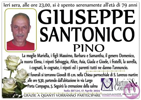 IOWEBBO Isola del Liri Si è spento Pino Santonico
