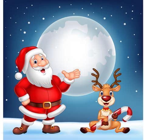 Père Noël Et Son Renne Rudolf Vecteur Premium