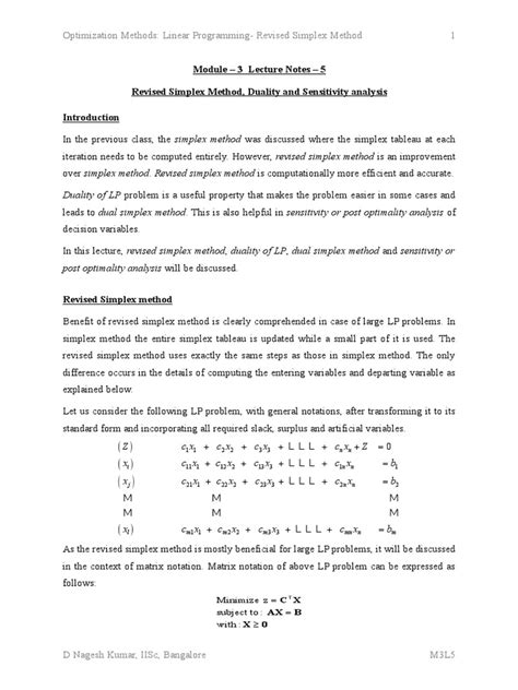 module 3 lecture notes 5 revised simplex method duality and sensitivity analysis pdf