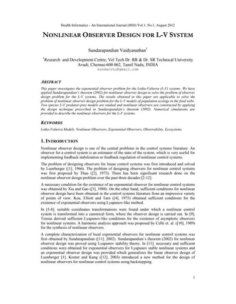 nonlinear observer design for l v system pdf