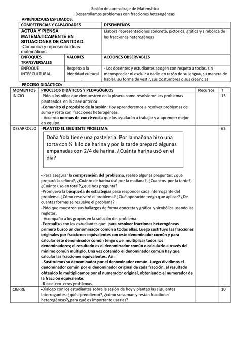 368129482 Sesion De Aprendizaje De Matematica Desarrollamos Problemas