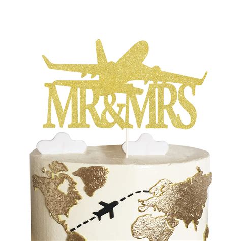 Buy Gold Glitter Airplane Wedding Cake Topper Mr And Mrs Cake Topper