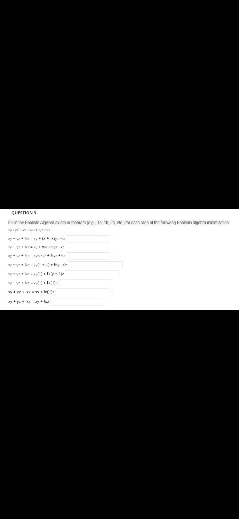solved fil in the boolean algebra axiom of the rom eg 1a