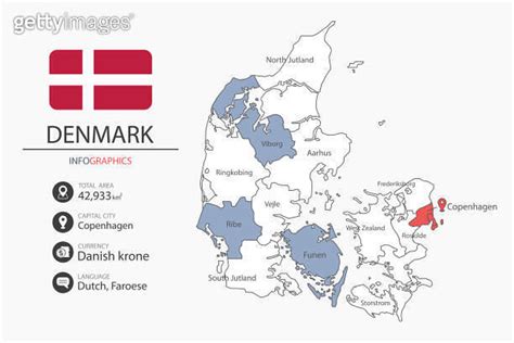 Denmark Map Infographic Elements With Flag Of City Separate Of Heading