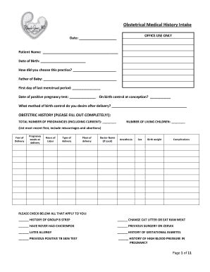 Fillable Online Obstetrical Medical History Intake Rgomezobgyn