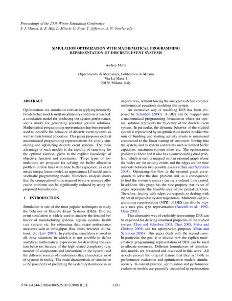 pdf simulation optimization with mathematical programming representation of discrete event systems