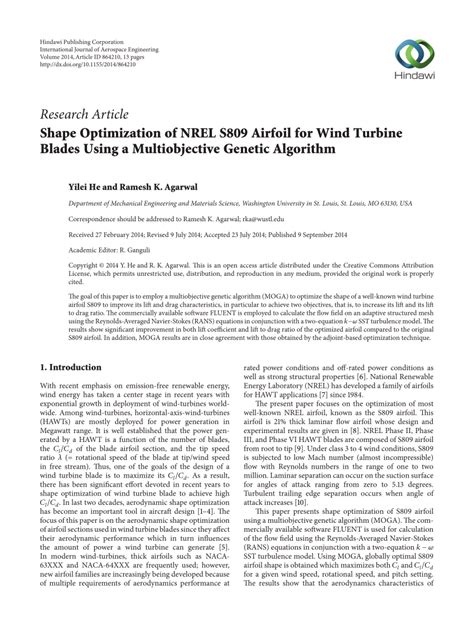 pdf shape optimization of nrel s809 airfoil for wind turbine blades using a multi objective