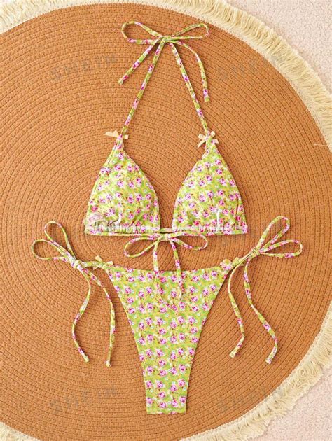 SHEIN Swim Mod Ensemble de bikini femme motif imprimé aléatoire coupe