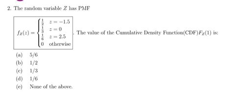 solved 2 the random variable z has pmf