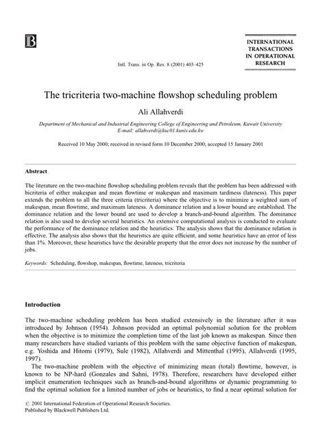 pdf the tricriteria two‐machine flowshop scheduling problem