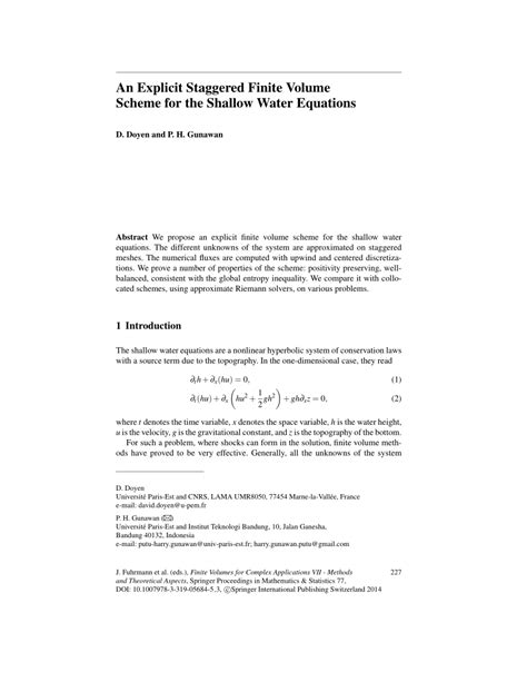 pdf an explicit staggered finite volume scheme for the shallow water equations