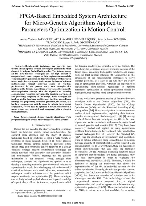 pdf fpga based embedded system architecture for micro genetic algorithms applied to parameters