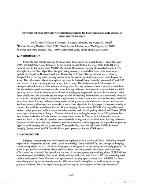 pdf development of an atmospheric correction algorithm for hyperspectral remote sensing of