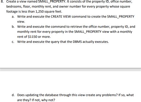solved 8 create a view named small property it consists of