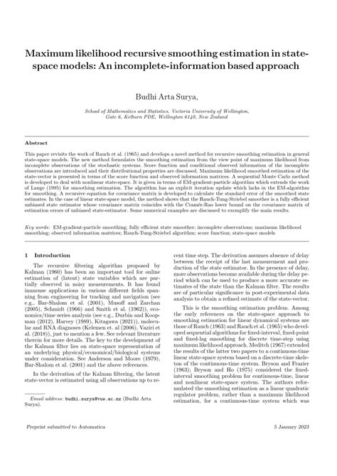 pdf maximum likelihood recursive state estimation in state space models a new approach based