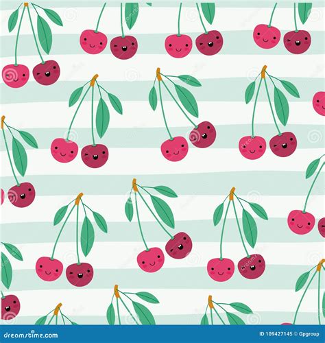 El Modelo De Las Frutas Del Kawaii De Las Cerezas Fij En Las L Neas