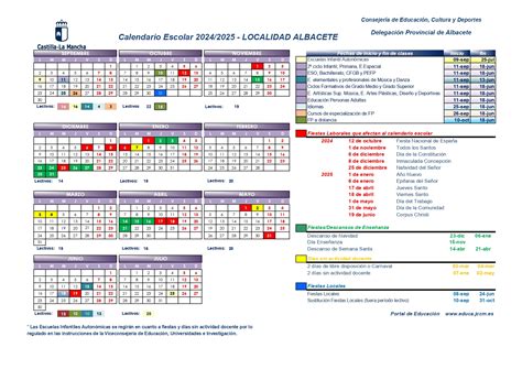 Calendario Escolar Localidad ALBACETE 2024 2025 CEIP Parque Sur Albacete