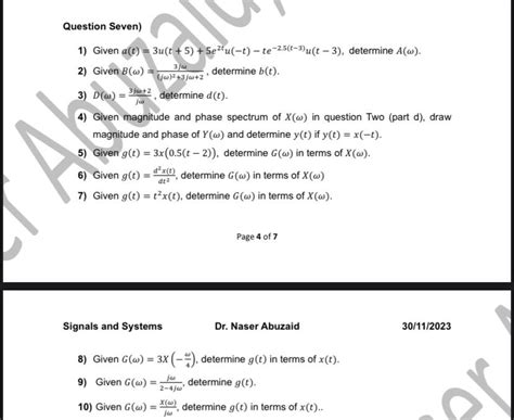 solved 1 given a t 3u t 5 5e2tu −t −te−2 5 t−3 u t−3