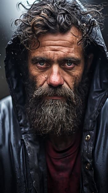 Un Hombre Con Barba Y Bigote Con Un Impermeable Foto Premium
