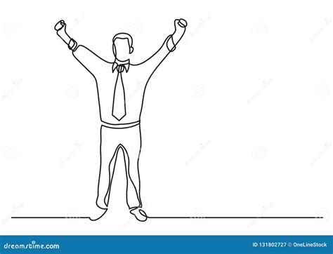 Continuous Line Drawing Of Cheering Happy Businessman Stock Vector