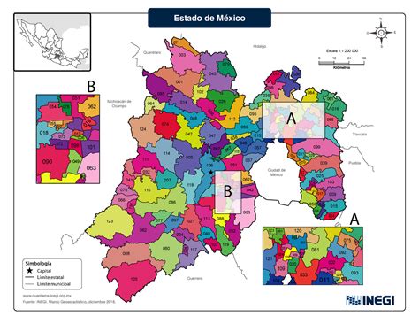 Mexico Mapa Color Estado De Mexico Fuente INEGI Marco