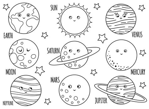 planetas vectoriales en blanco y negro para niños esbozar la