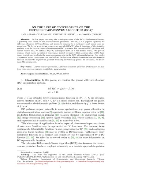pdf on the rate of convergence of the difference of convex algorithm dca