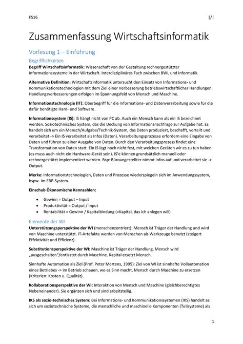 ZF03 Wirtschaftsinformatik 2021 Zusammenfassung Wirtschaftsinformatik