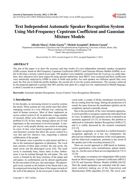 pdf text independent automatic speaker recognition system using mel frequency cepstrum