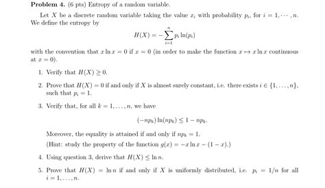 solved problem 4 6 pts entropy of a random variable let
