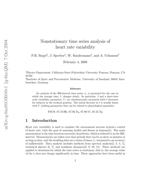[pdf] nonstationary time series analysis of heart rate variability