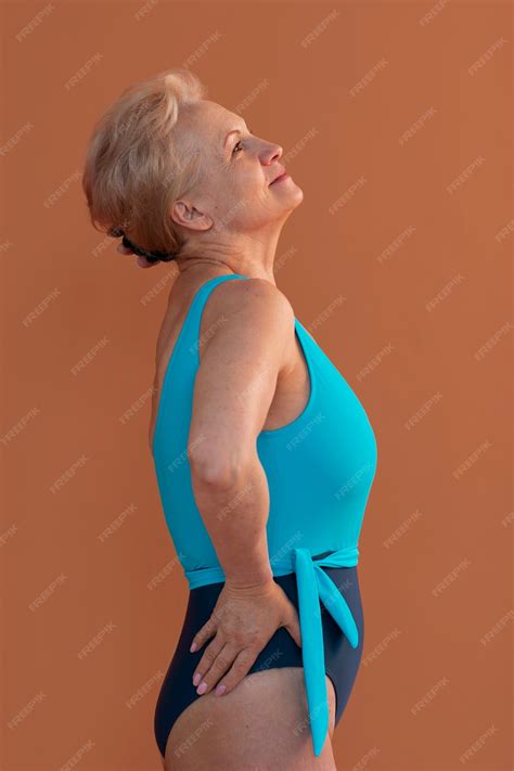 Free Photo Portrait Of Older Woman In Swimsuit