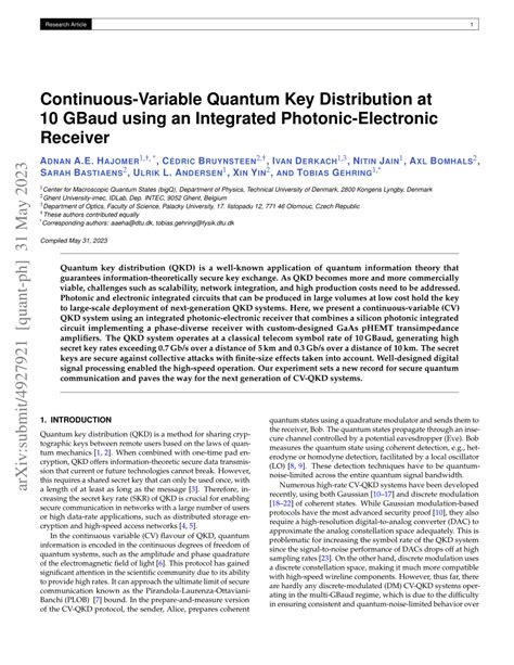 pdf continuous variable quantum key distribution at 10 gbaud using an integrated photonic