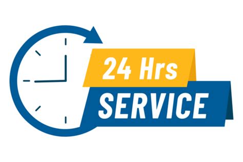 24 Hours Service Sign Design With Blue Round Arrow And Clock 24 Hours