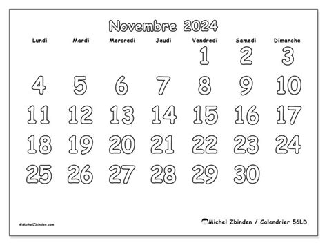 Calendriers Novembre 2024 Michel Zbinden MC