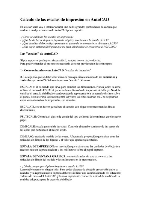 Calculo De Las Escalas De Impresion En Autocad Calculo De Las Escalas