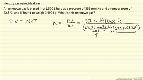 Identify Gas Using Ideal Gas Law Example Youtube