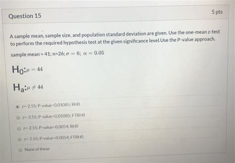 solved question 15 5 pts a sample mean sample size and