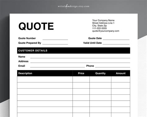 Editable Job Estimate Template Quote Invoice Work Order Small Business