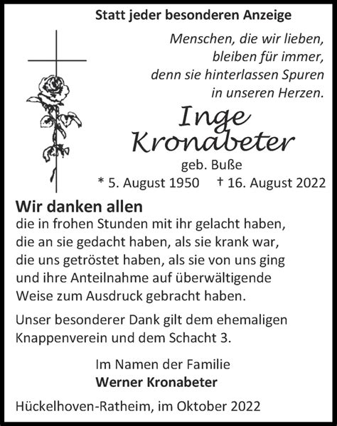Traueranzeigen Von Inge Kronabeter Aachen Gedenkt