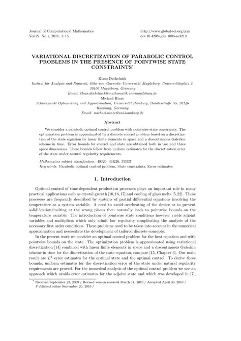 pdf variational discretization of parabolic control problems in the presence of pointwise