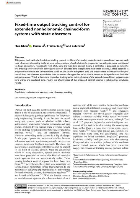 pdf fixed time output tracking control for extended nonholonomic chained form systems with