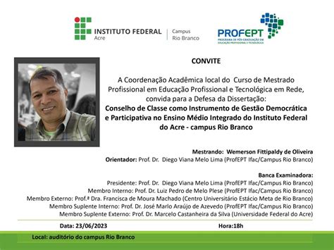 ProfEPT convida comunidade para defesa de Dissertação PROFEPT IFAC