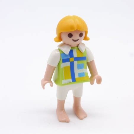 Playmobil Enfant Fille Vert Bleu Blanc Col Blanc Pieds Nus 4674